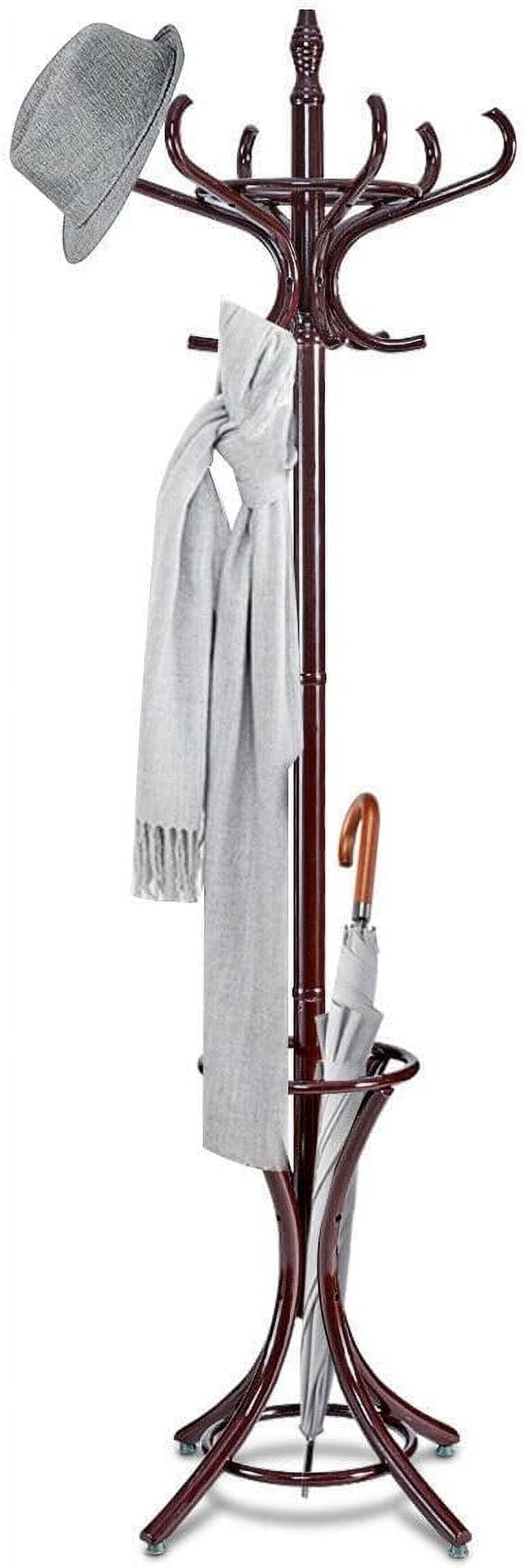 Standing Coat Rack, Wood Coat Tree with 12 Hooks, Home Hat Jacket ...