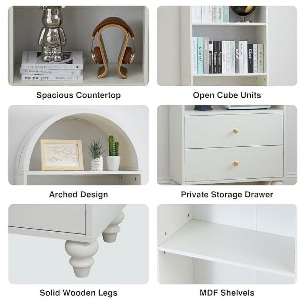 75.59" Tall Bookcase, 4 Tier Arched Bookshelf with 2 Drawers, Modern ...