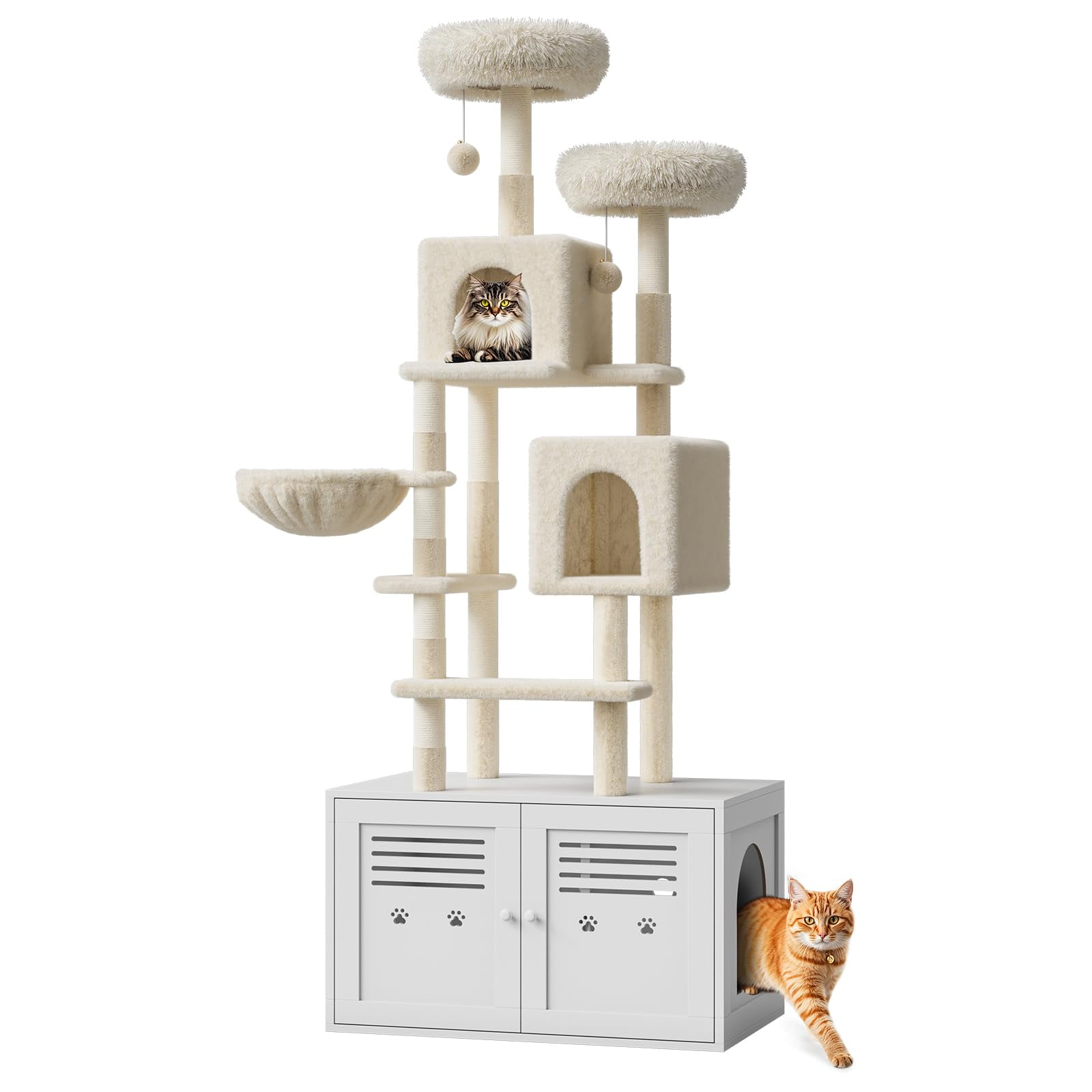 75.6-Inch Tall Cat Tree with Litter Box Enclosure 2-in-1 Modern Large ...