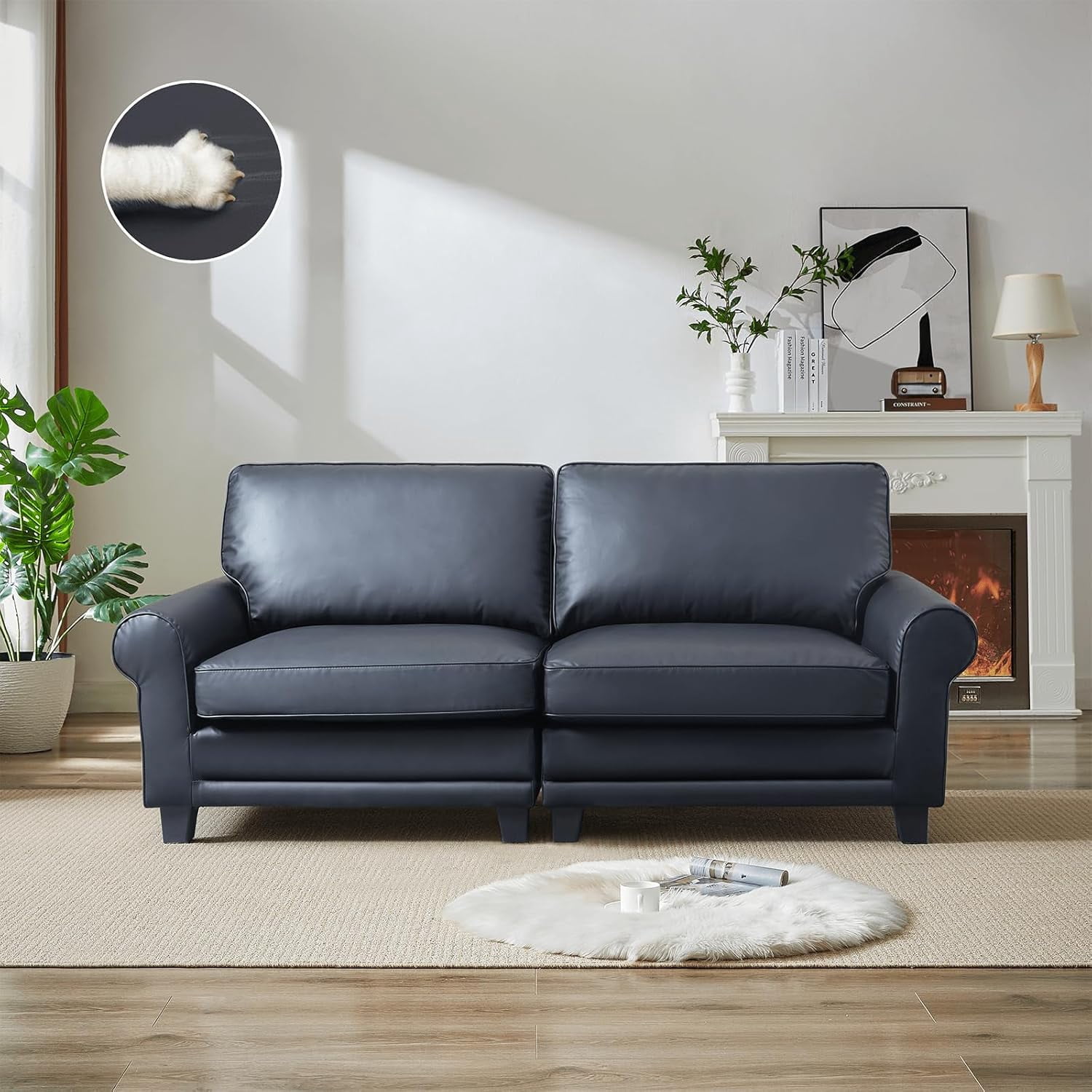 75.6" Mid-Century Modern Couch Faux Leather Comfy Couch Mid-Century ...
