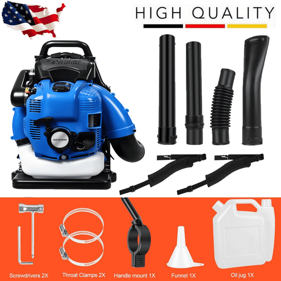 75.6CC Gas Leaf Blower, 2 Cycle Backpack Leaf Blower, Up to 900 CFM and 210 MPH , Variable Speed ...
