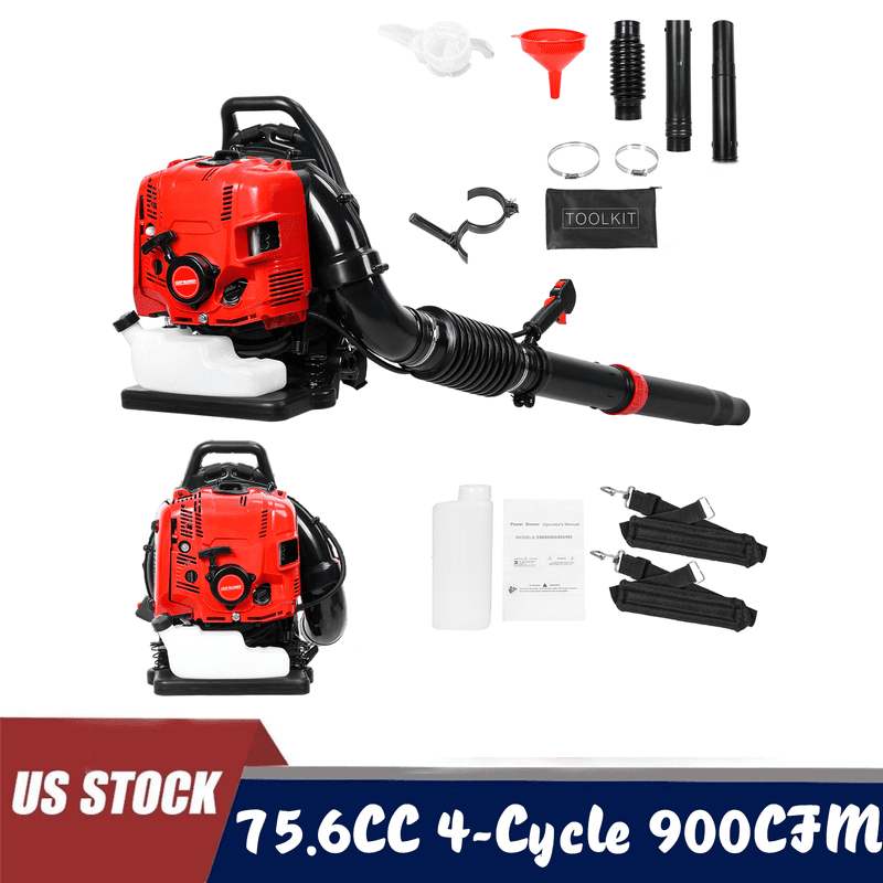 75.6CC Gas Powered Backpack Leaf Blower 900CFM , Powerful 210MPH 4 ...