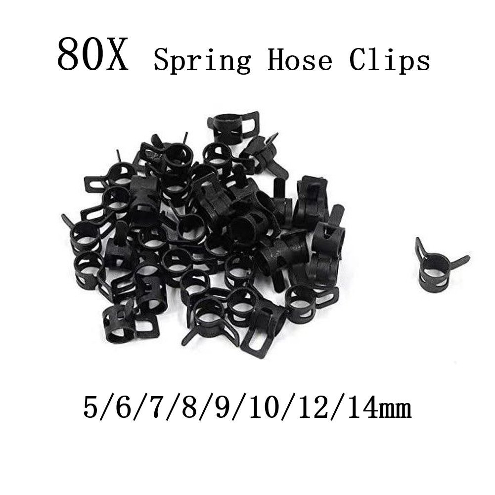 75/80Pcs Spring Hose Clips/Black Clamps Fuel Air Gas Water Pipe Self ...