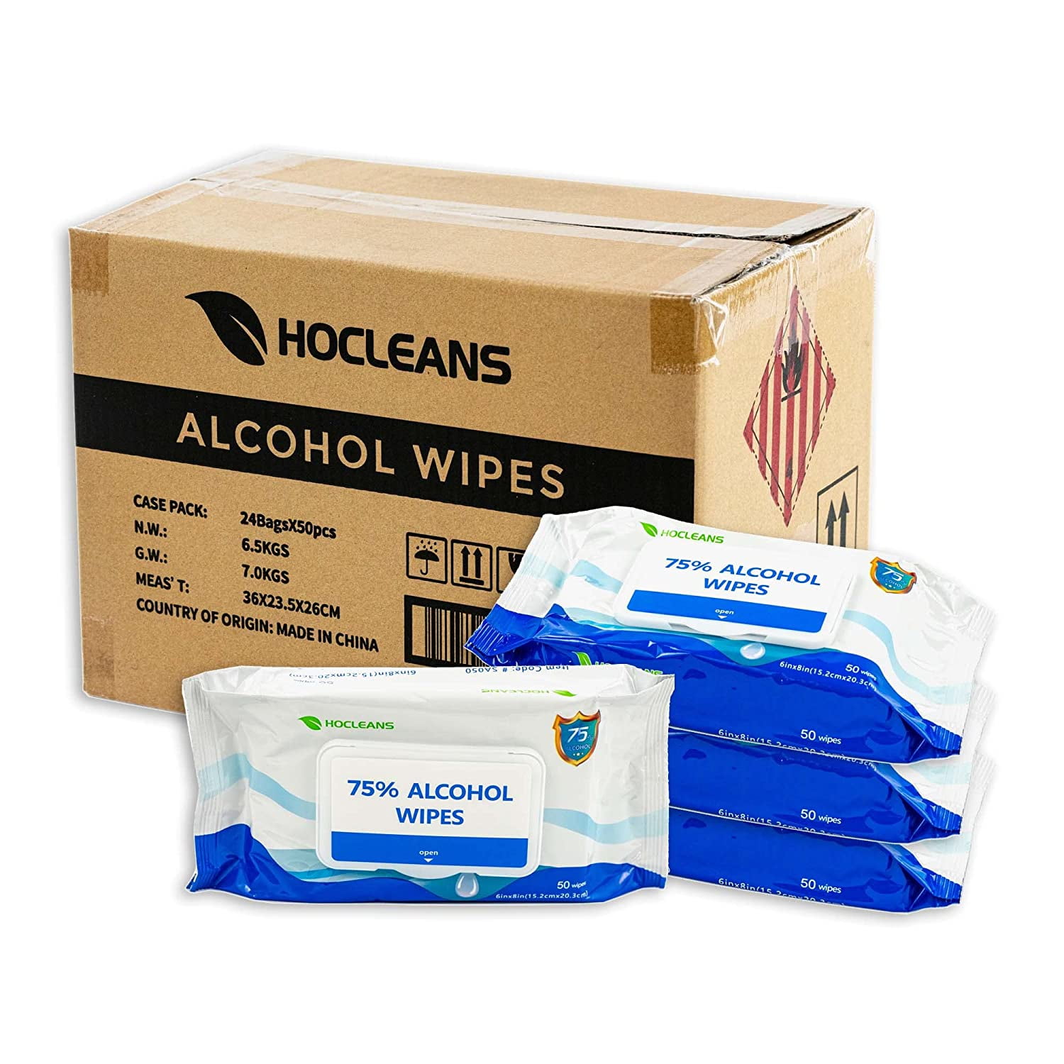75% Alcohol Wipes, 50 count, 24 packs of 50 (1200 Wipes), White ...