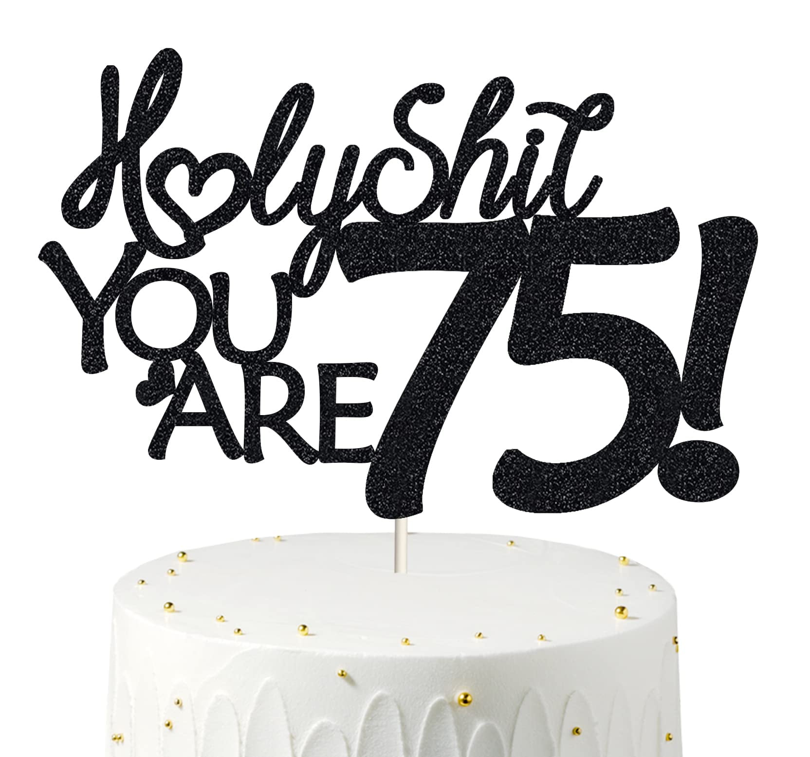 75 Birthday Cake FEV6 Toppers-Black Glitter, Funny 75th Cake Topper for ...