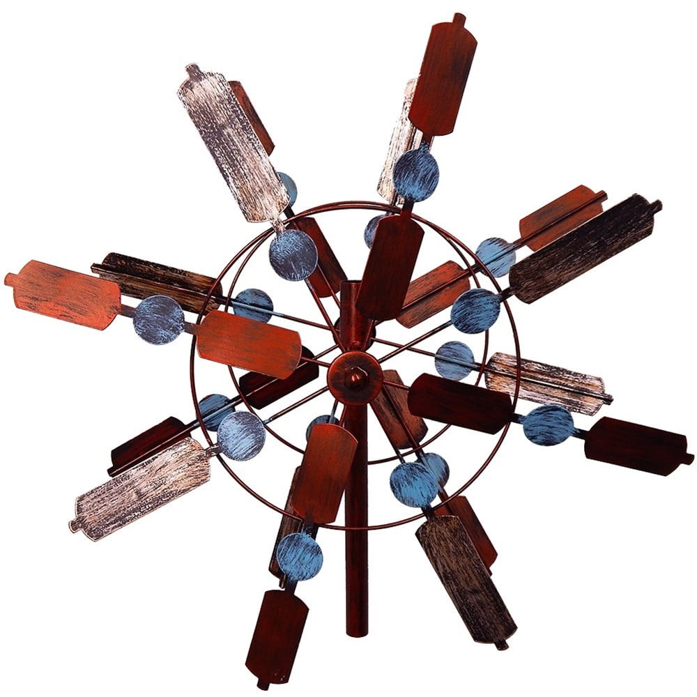 75" Blade and Circle Spinning Kinetic Garden Windmill - Brown/Blue ...