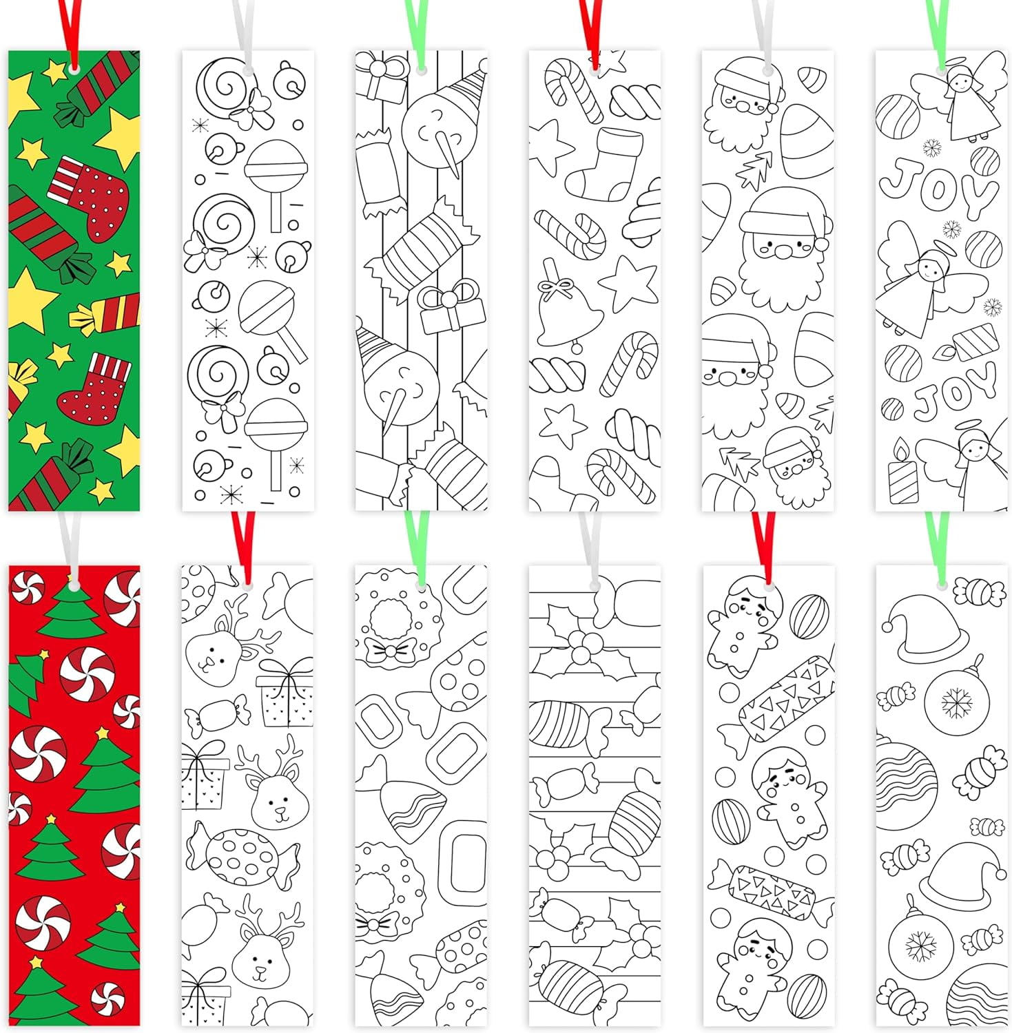 75 Christmas Coloring Bookmarks - Candy Santa Pattern, Color Your Own ...