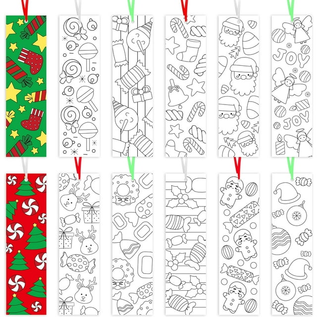75 Christmas Coloring Bookmarks - Candy Santa Pattern, Color Your Own ...