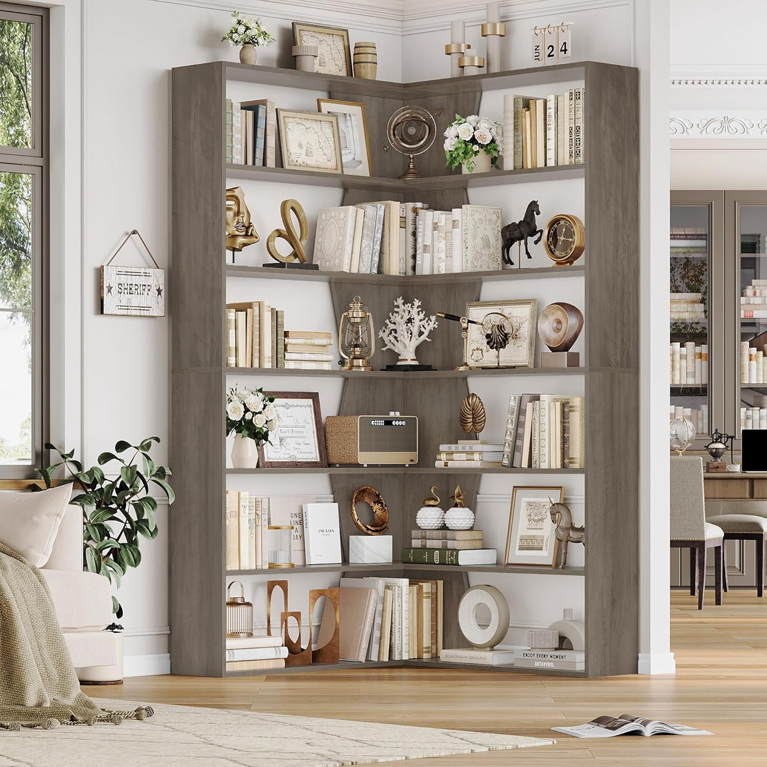 75" Corner Bookshelf, 6-Tier Modern Bookshelf and Bookcase, Tall ...