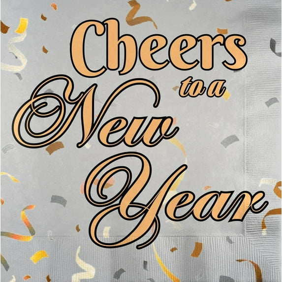 75-Count Disposable Paper Party Napkins Cheers to A New Year 6.5x6.5 ...