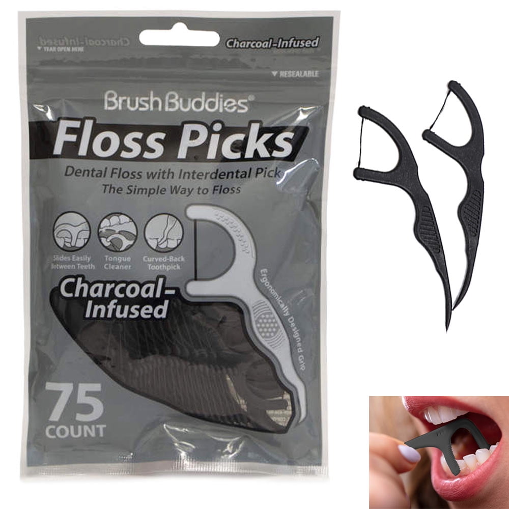 75 Dental Floss Picks Charcoal Infused Clean Teeth Gums Tooth Picks ...