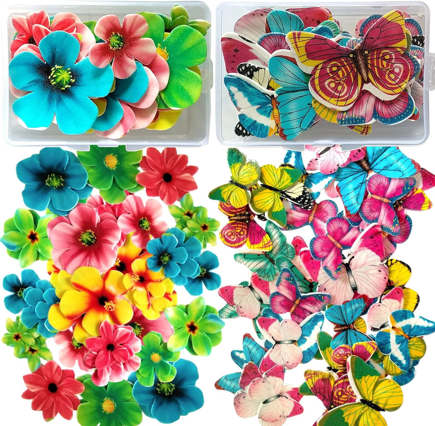 75 Edible Flower Cupcake Toppers - Butterfly & Flower Mix - Walmart.com