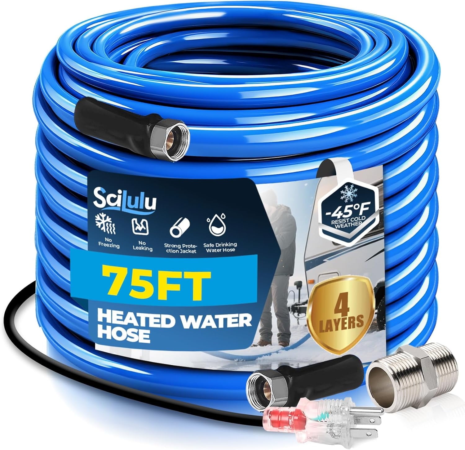 Scilulu RV 75 FT Heated Water Hose Outdoor Drinking Water Hose Freeze ...