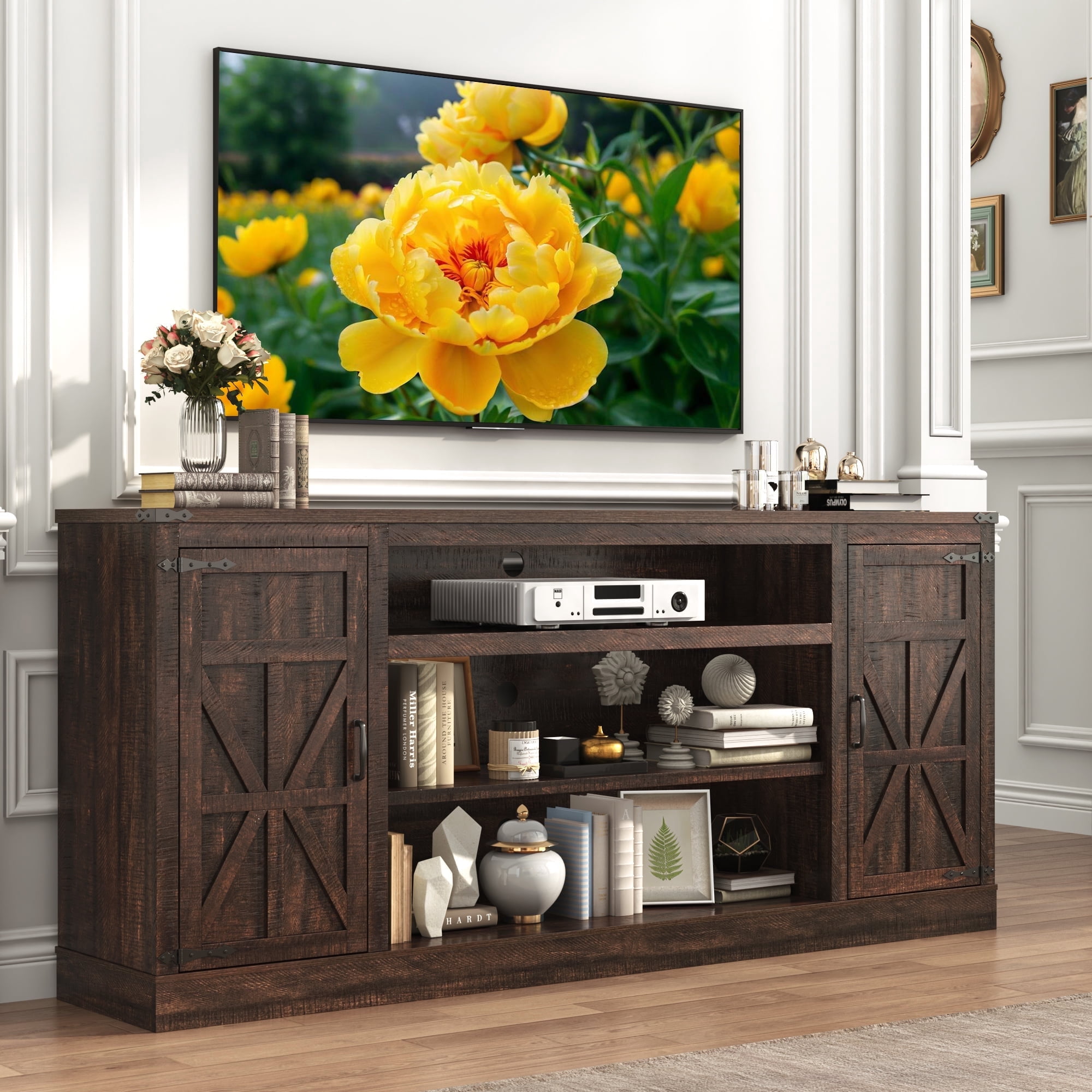 75" Farmhouse TV Stand for 75 80 85 Inch TVs, 33" Tall Highboy ...