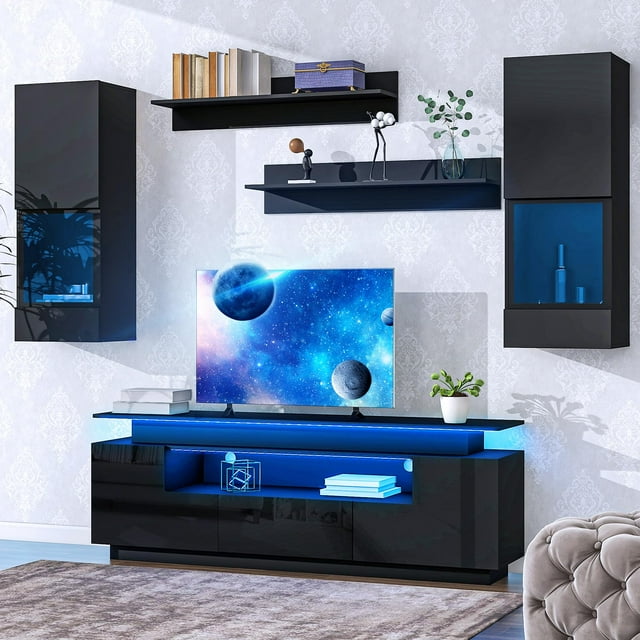 "75"" Wall Mount Media Console Floating Entertainment Center Set, TV ...
