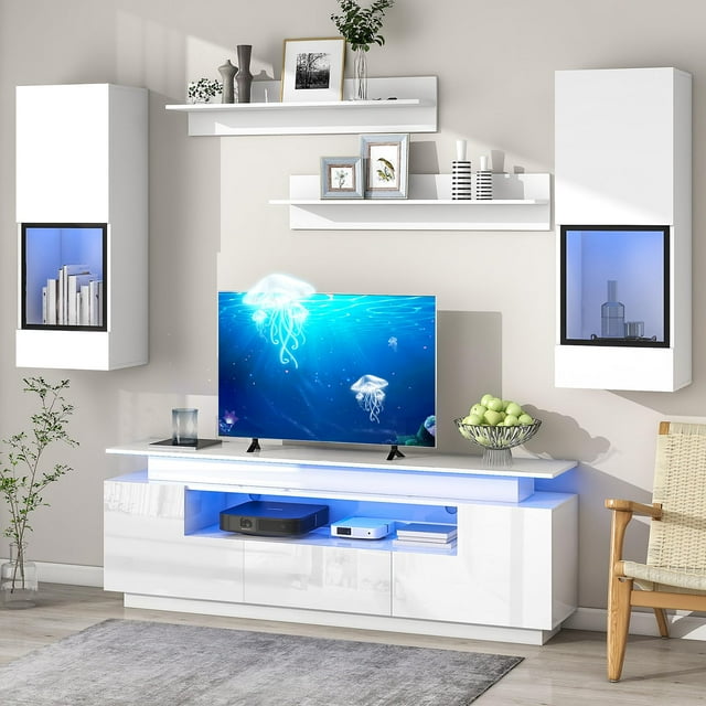 75" Floating Entertainment Center Set, 5 Pieces Floating TV Stand Set ...