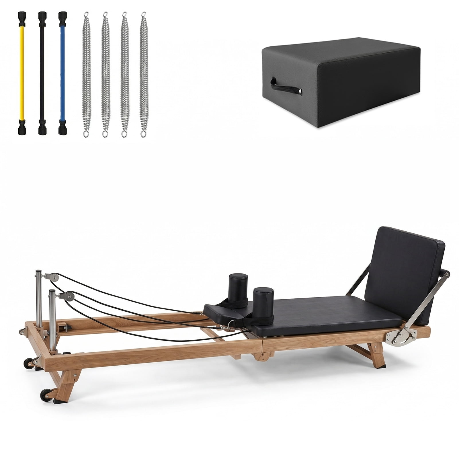 75" Foldable Pilates Reformer with Pilates Box – Yellow Wood‑Grain ...