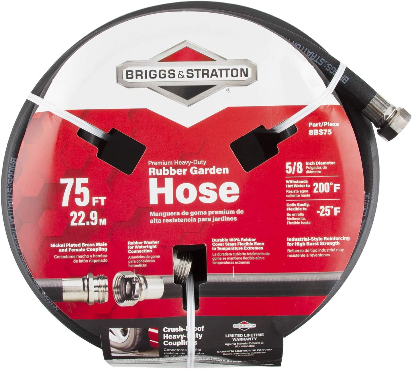 75-Foot Premium Heavy-Duty Rubber Garden Hose, Brass - Walmart.com