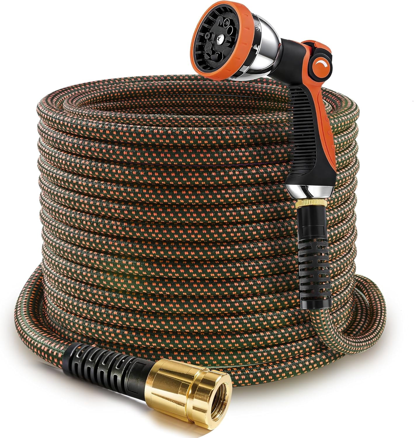 75-Foot Stretchable Kink-Resistant Garden Hose with Brass Fittings ...