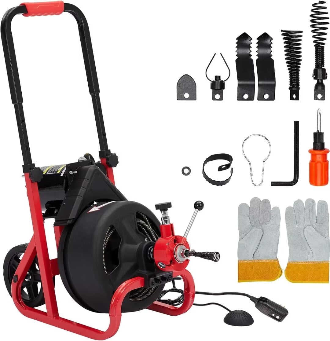 75 Ft x 1/2 Inch Drain Cleaner Machine fit 2 to 4 Inch Pipes, Portable ...