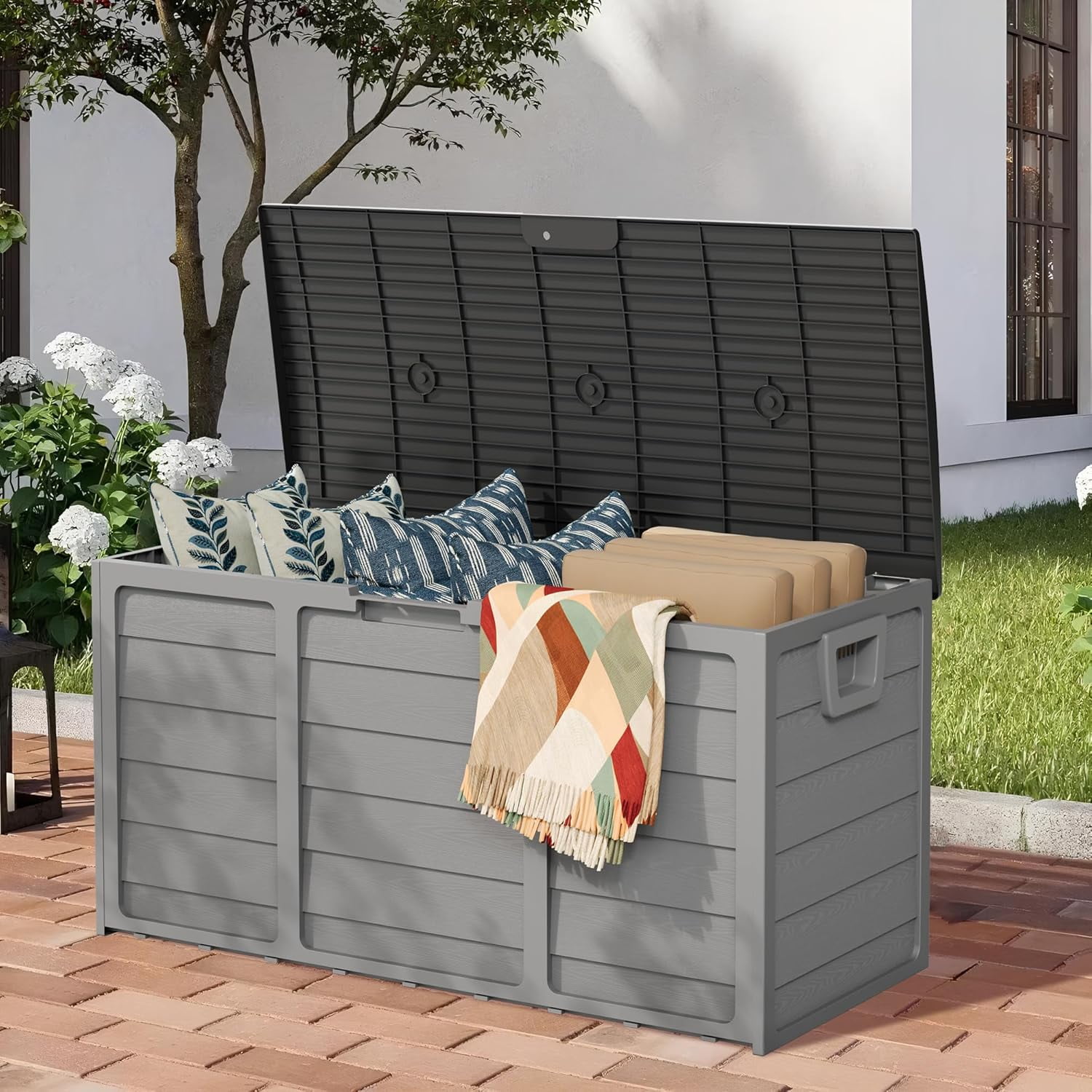 75 Gallon Deck Box - Outdoor Waterproof Storage with Lockable Lid ...