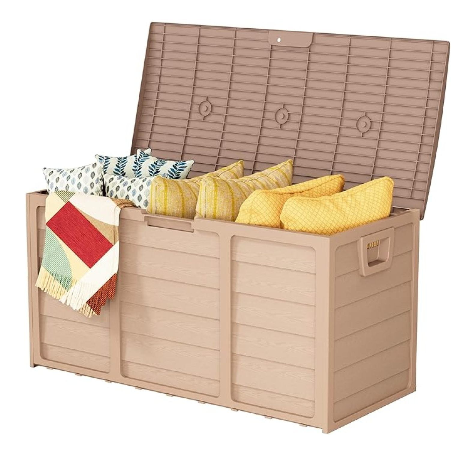 75 Gallon Deck Storage Box Resin Outdoor Storage Container with Handles ...