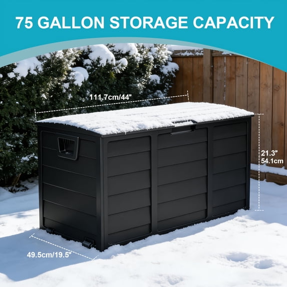 75 Gallon Heavy-Duty Waterproof Outdoor Storage Box | Black Plastic ...