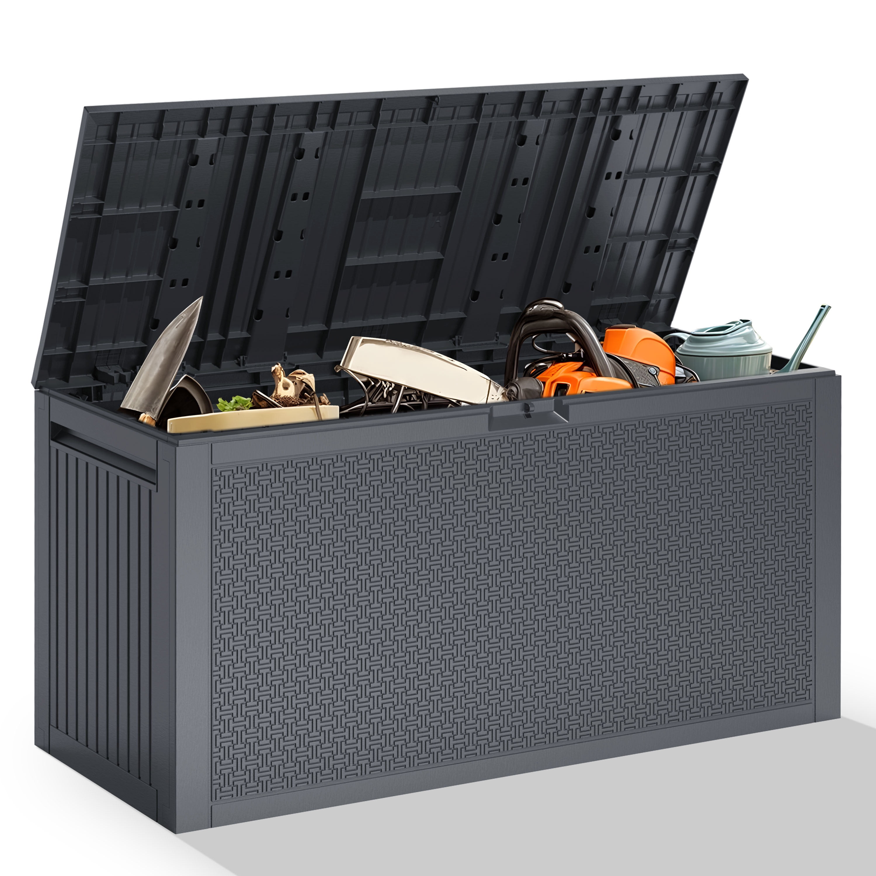 90 Gallon Outdoor Storage Box, Multi-function Deck Box for Organization ...