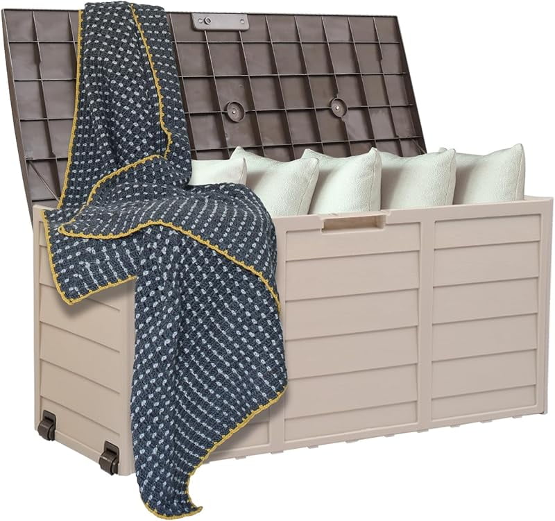 75 Gallon Outdoor Storage Box, Patio Deck Box Furniture with Lockable ...