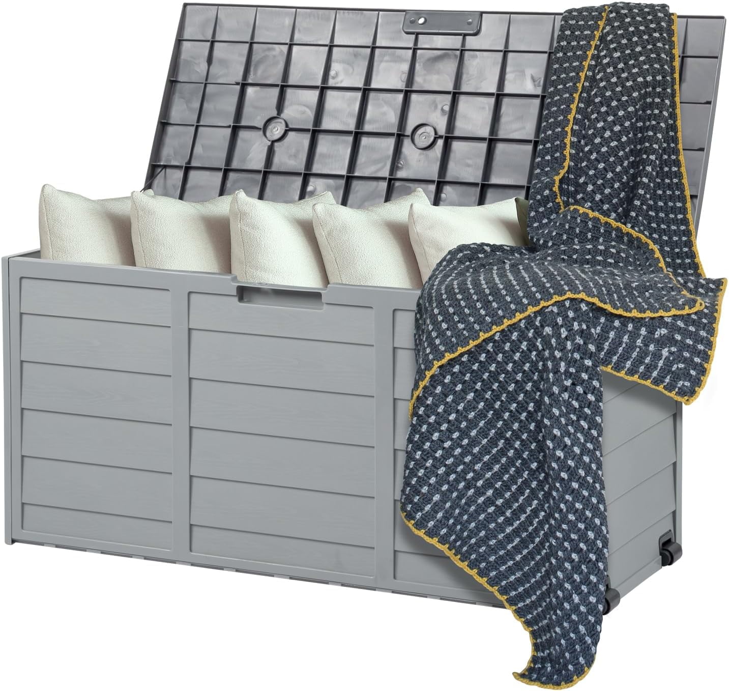 75 Gallon Outdoor Storage Box, Patio Deck Box Furniture with Rolling ...