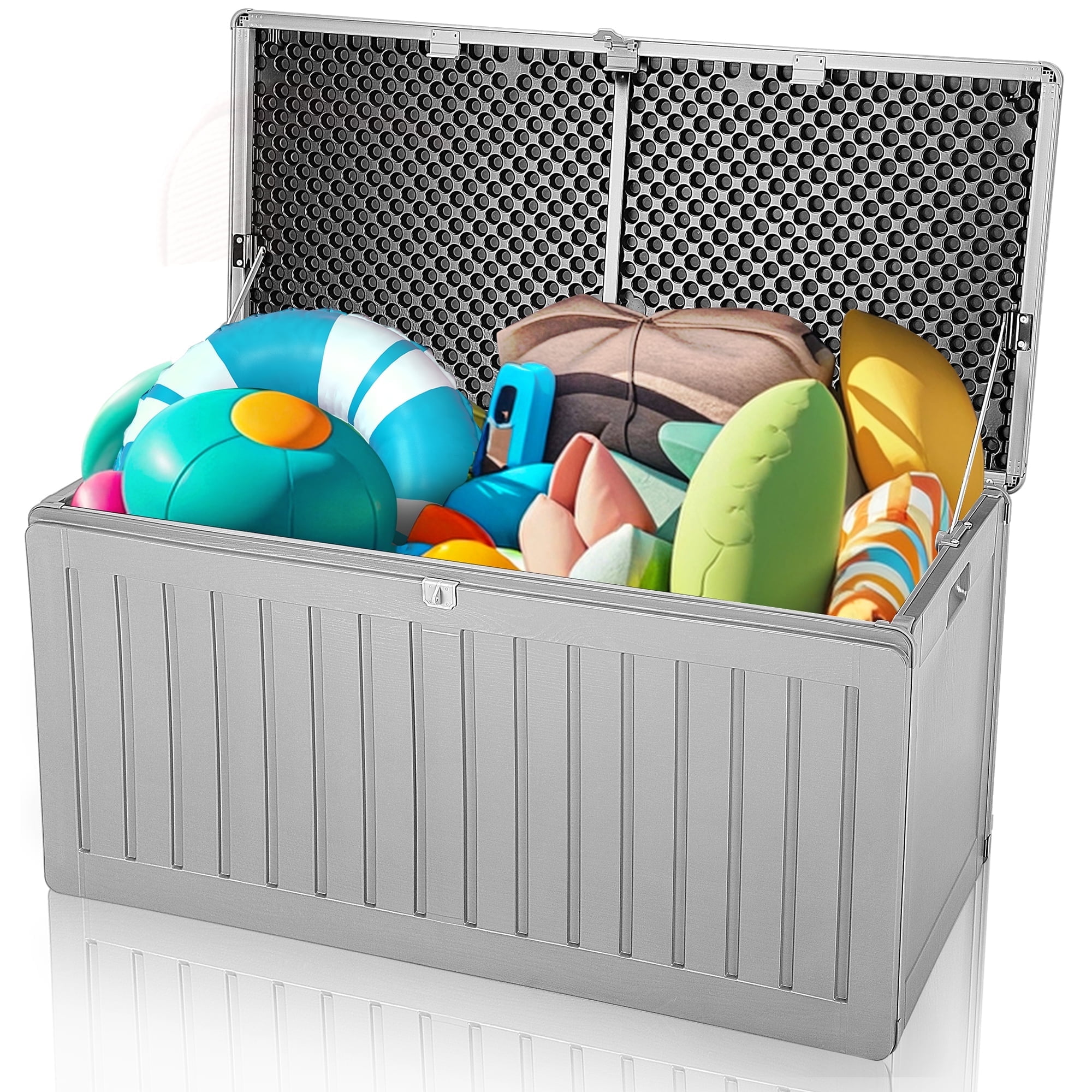 113 Gallon Outdoor Storage Box, Large Wicker Deck Box with Lid, Black ...