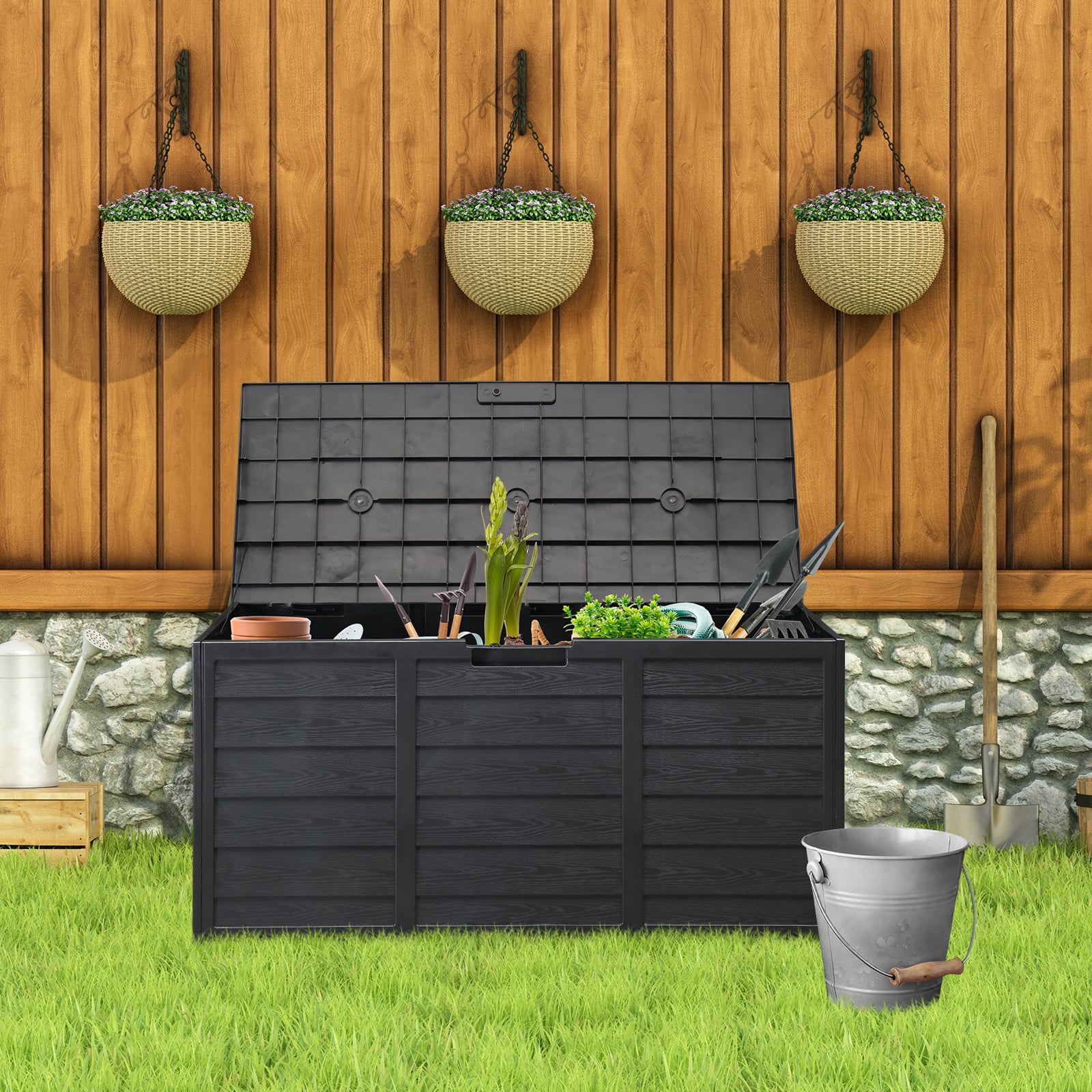 75 Gallon Outdoor Storage Deck Box with Wheels 280L Lockable Plastic ...