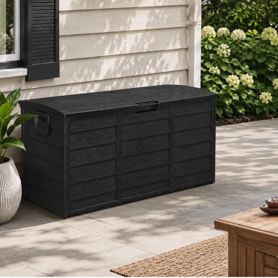 75 Gallon Resin Deck Box, Waterproof Outdoor Storage Box with Wheels ...