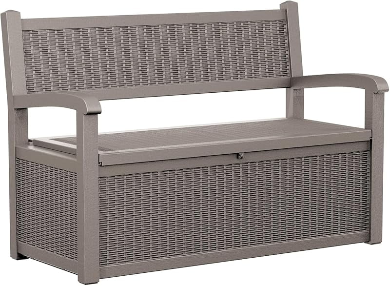 75 Gallon Storage Bench Deck Box Outdoor,Lockable Durable All-Weather ...