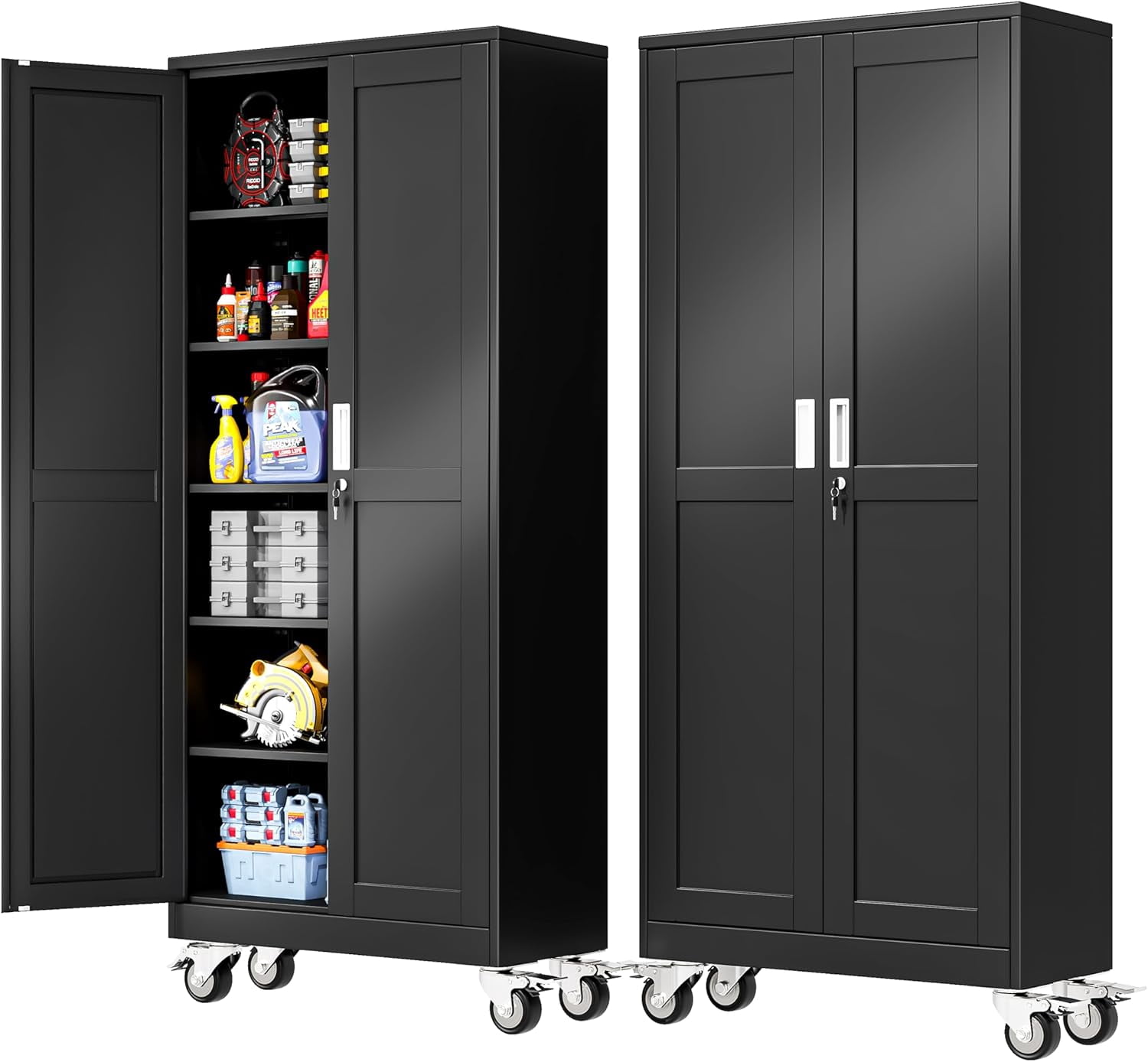 75''H Metal Garage Storage Cabinet with Wheels,Steel File Cabinets with ...