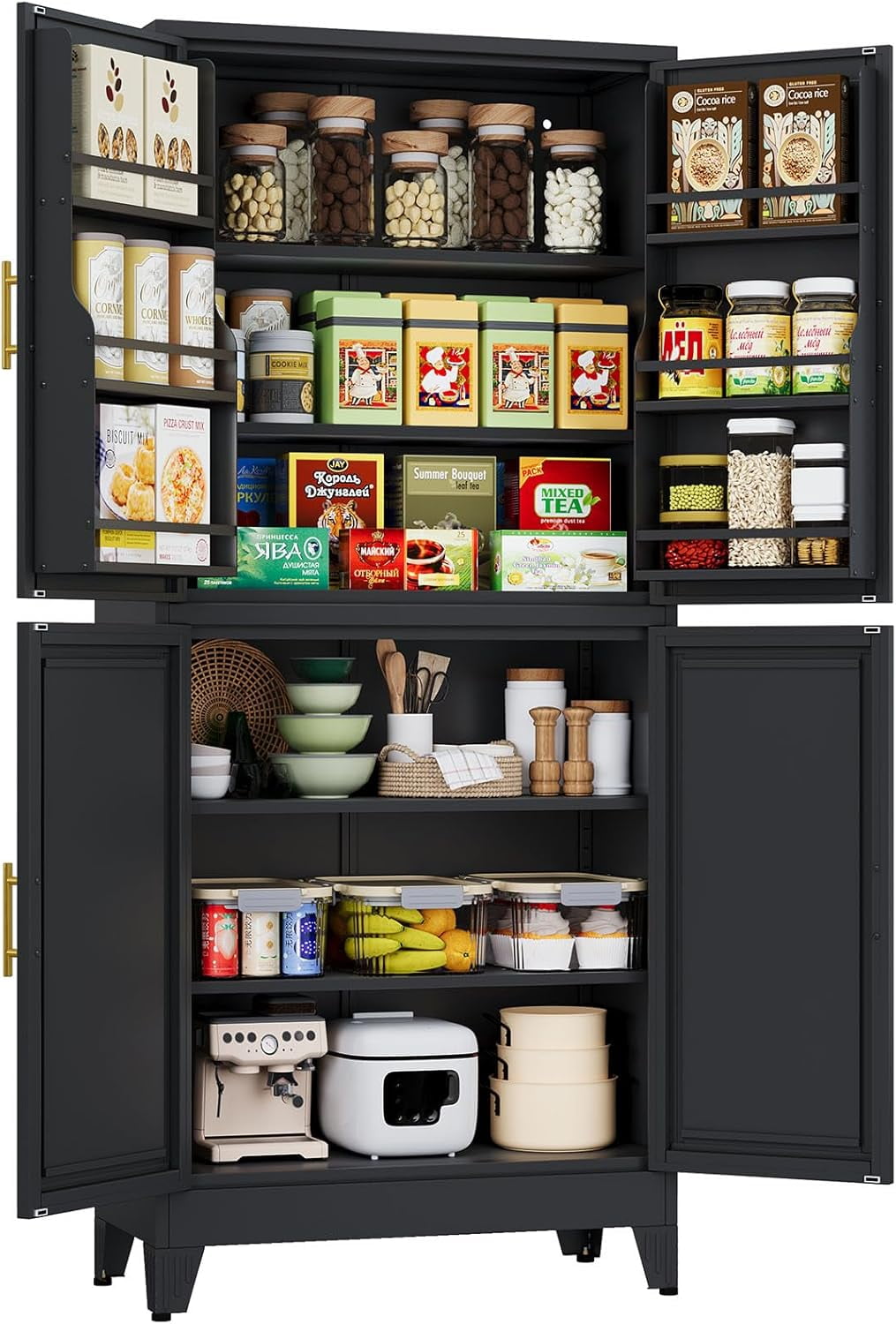 75" H Tall Metal Kitchen Pantry Storage Cabinet, Freestanding Storage ...