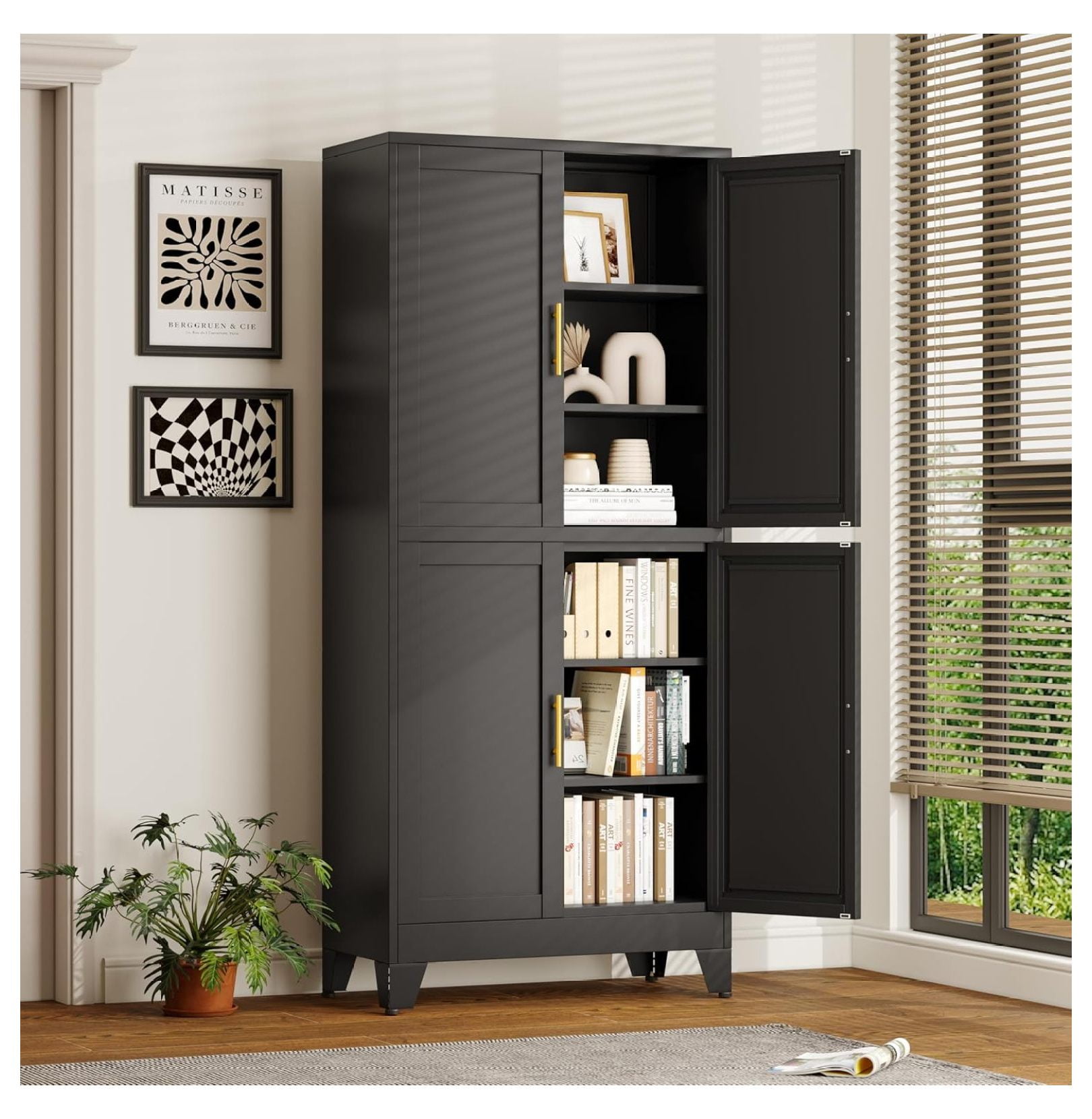 75" H Tall Metal Storage Cabinet with 4 Doors, Metal Kitchen Pantry ...