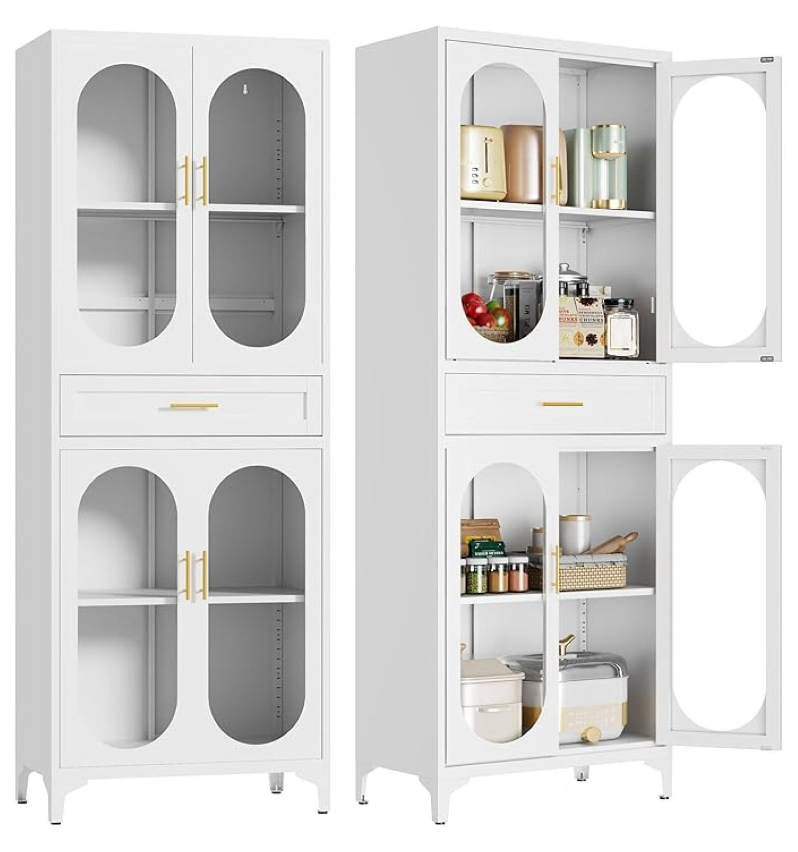 75" H Tall Metal Storage Cabinet,Large Kitchen Pantry Cabinet with 4 ...