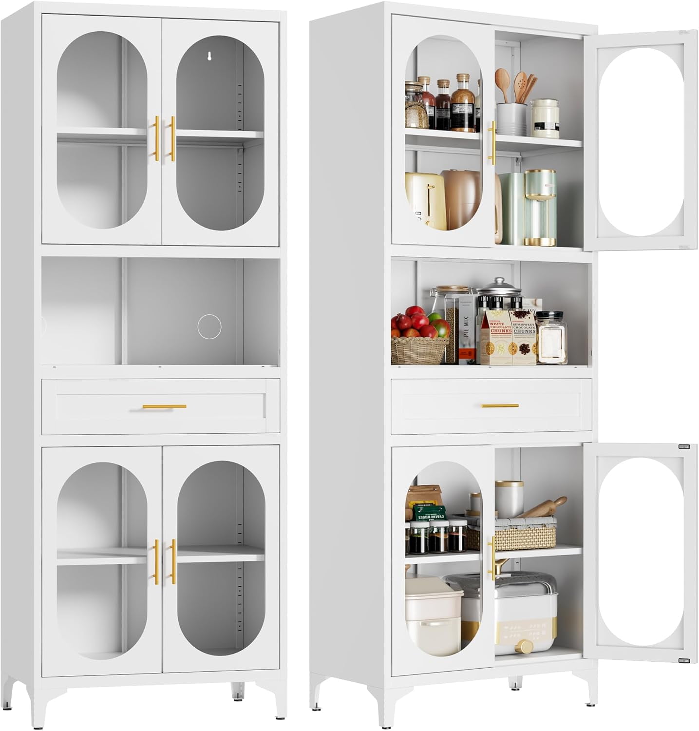 75" H Tall Metal Storage Cabinet,Large Kitchen Pantry Cabinet with ...