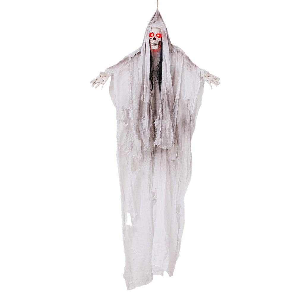 75" Halloween Grim Reaper with White Robe,Voice Activated Hanging ...