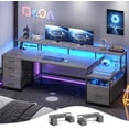 75 Inch Computer Desk with 5-Drawer Power Outlet & Led Lights, Home ...