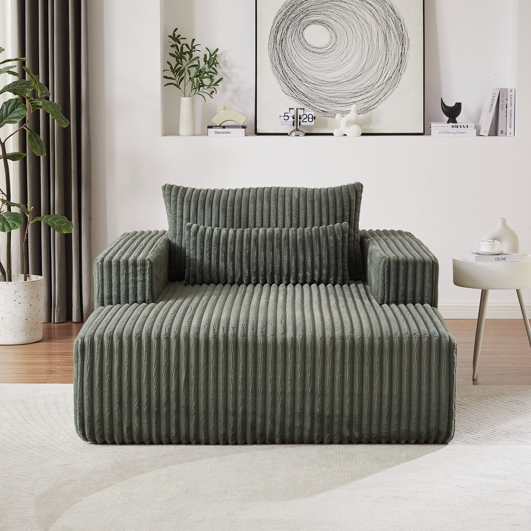 75 Inch Corduroy Sponge Sofa Lounge Chair, Fluffy Modern Sleeper Chair ...