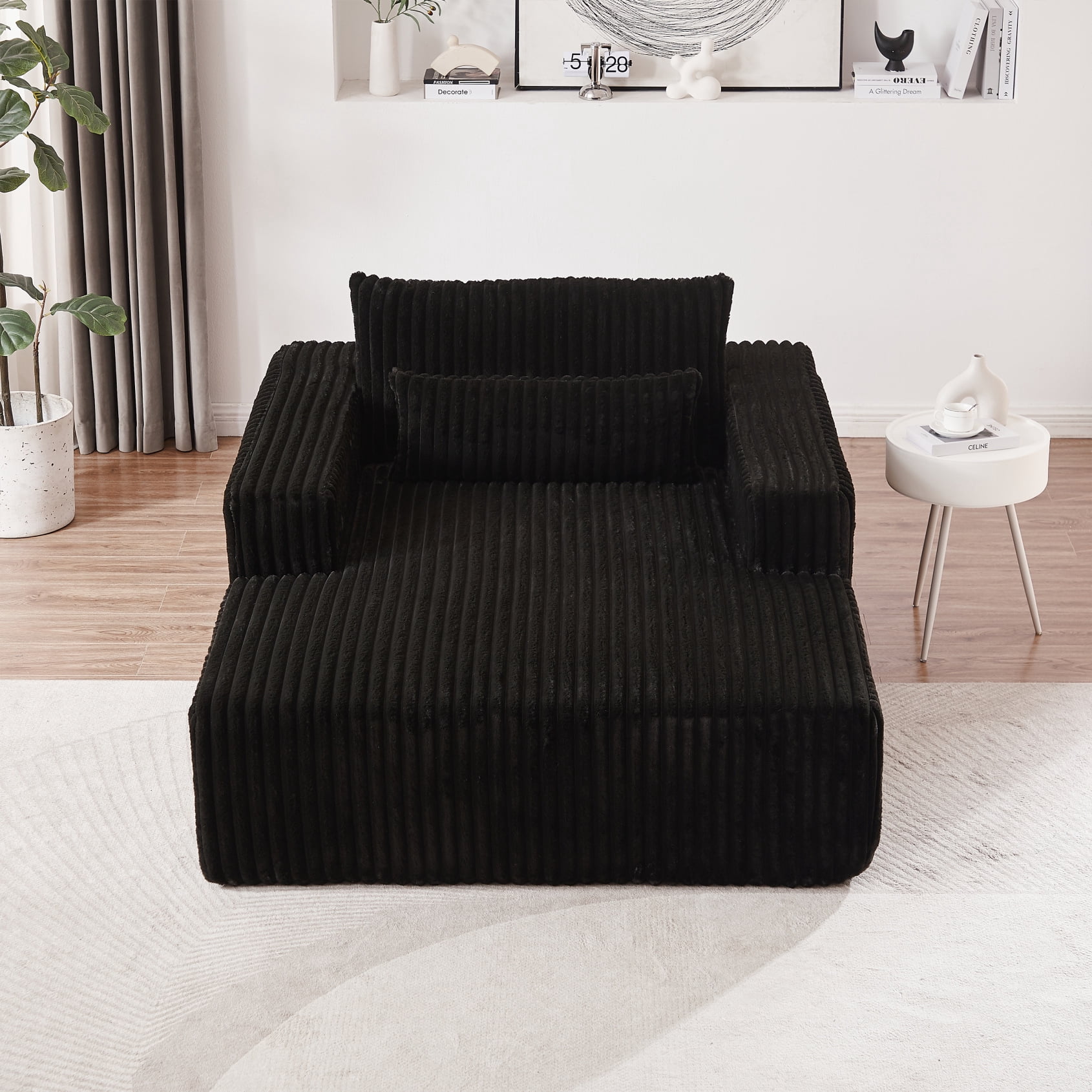 75 Inch Corduroy Sponge Sofa Lounge Chair, Fluffy Modern Sleeper Chair ...