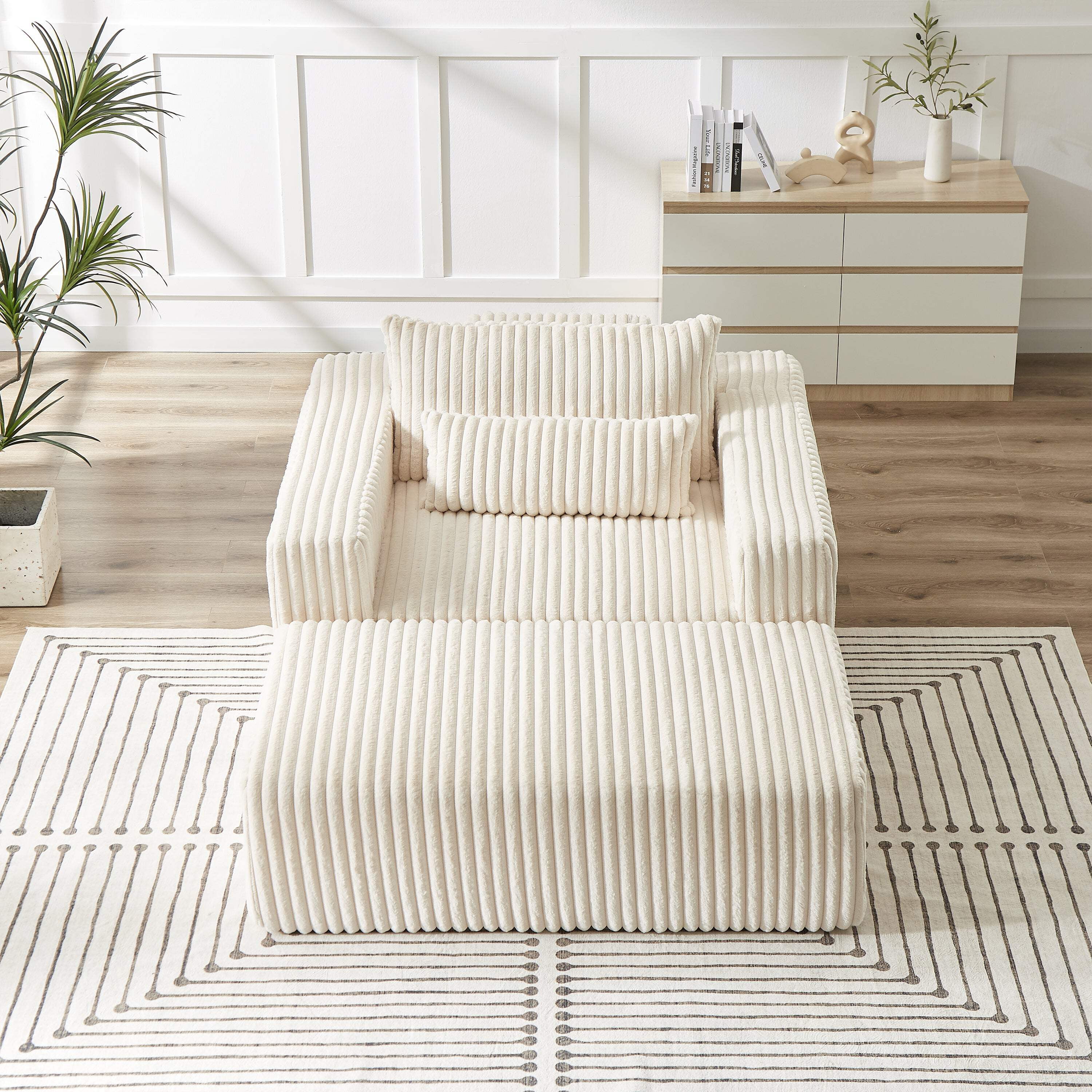 75 Inch Corduroy Sponge Sofa Lounge Chair With Removable Footrest,No ...