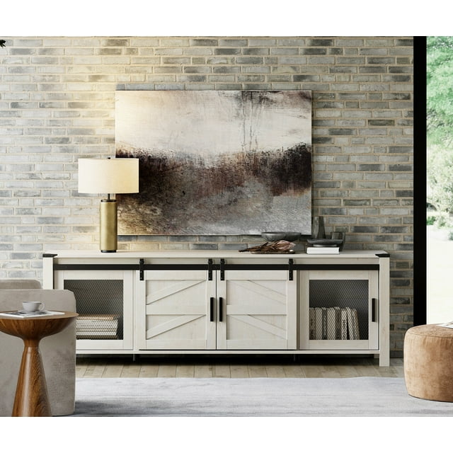 75 Inch Farmhouse TV Stand,Rustic Oak Entertainment Center Media ...