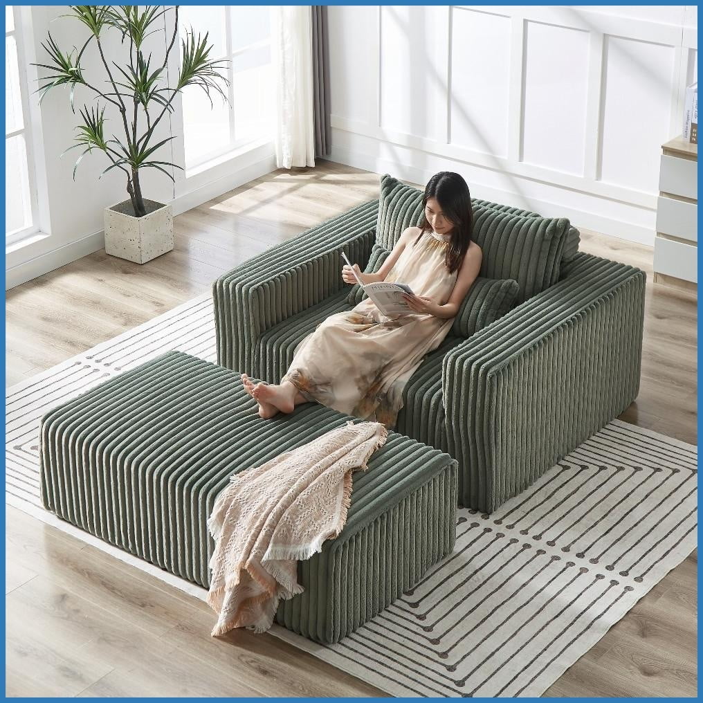 75-Inch Modern Plush Corduroy Lounge Chair with Removable Footrest – No ...