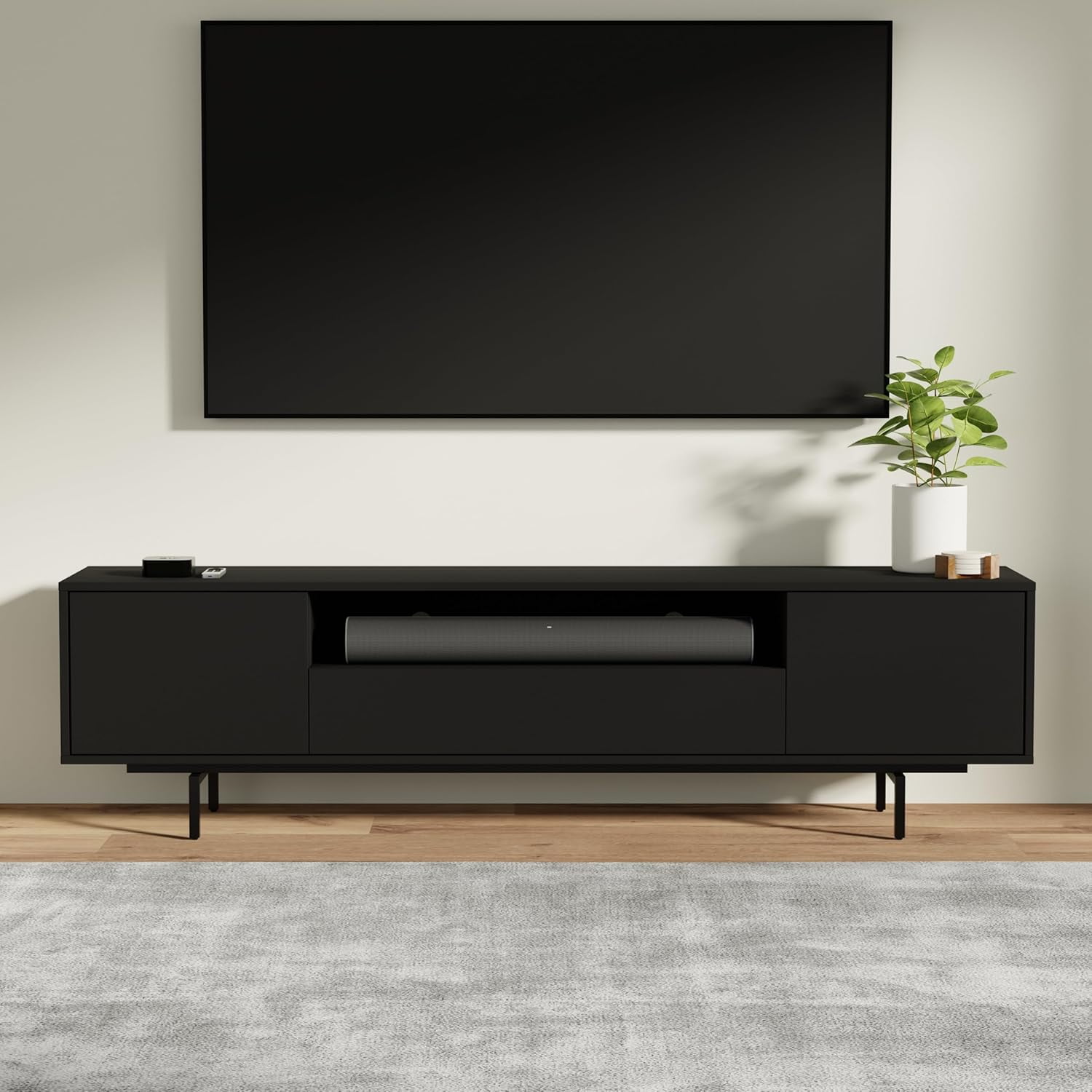 75-Inch Modern TV Stand – Black Finish, 20-Inch Height, No Tools ...
