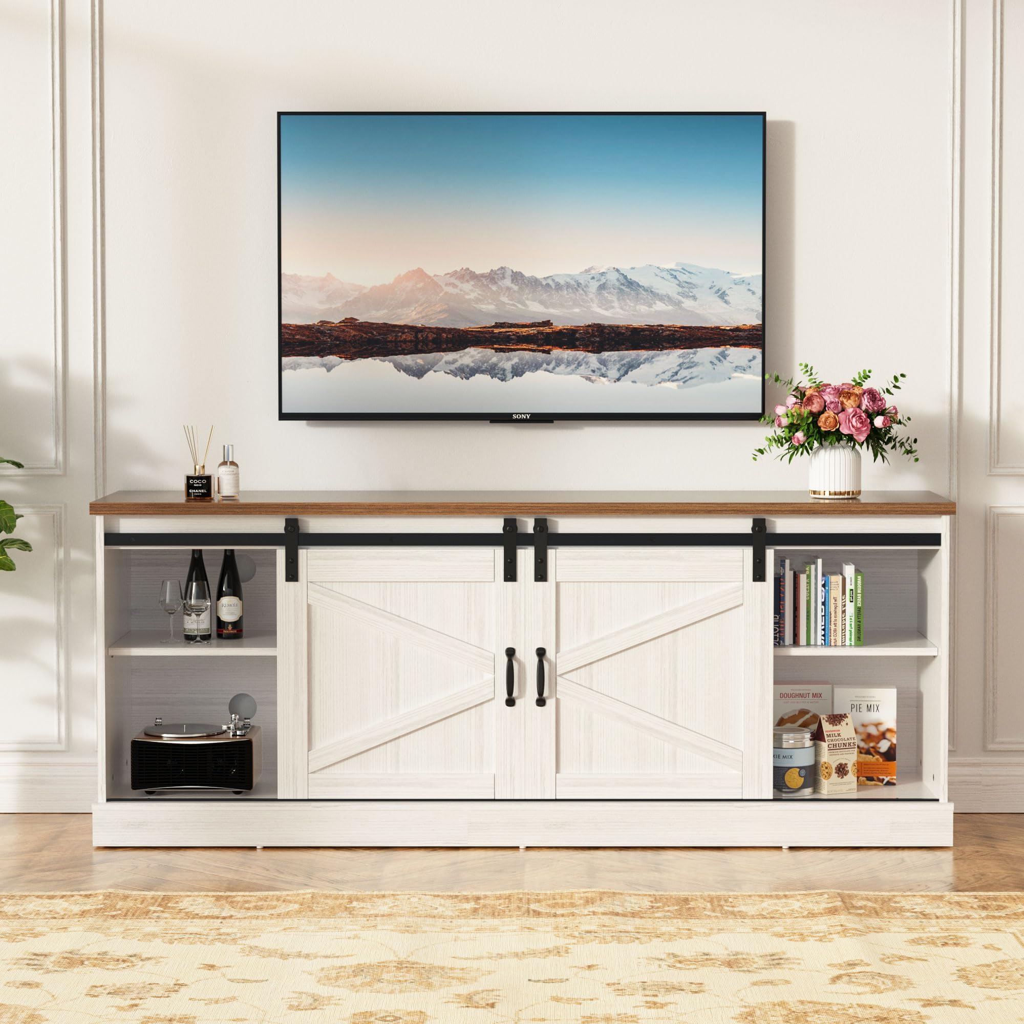 75 Inch TV Stand Farmhouse Design, Modern Entertainment Center with ...