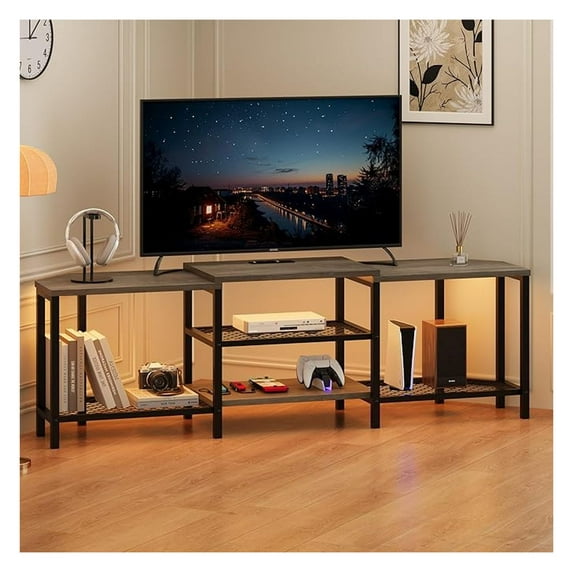 75 Inch TV Stand with Power Outlet & LED Lights, Corner Media Console ...