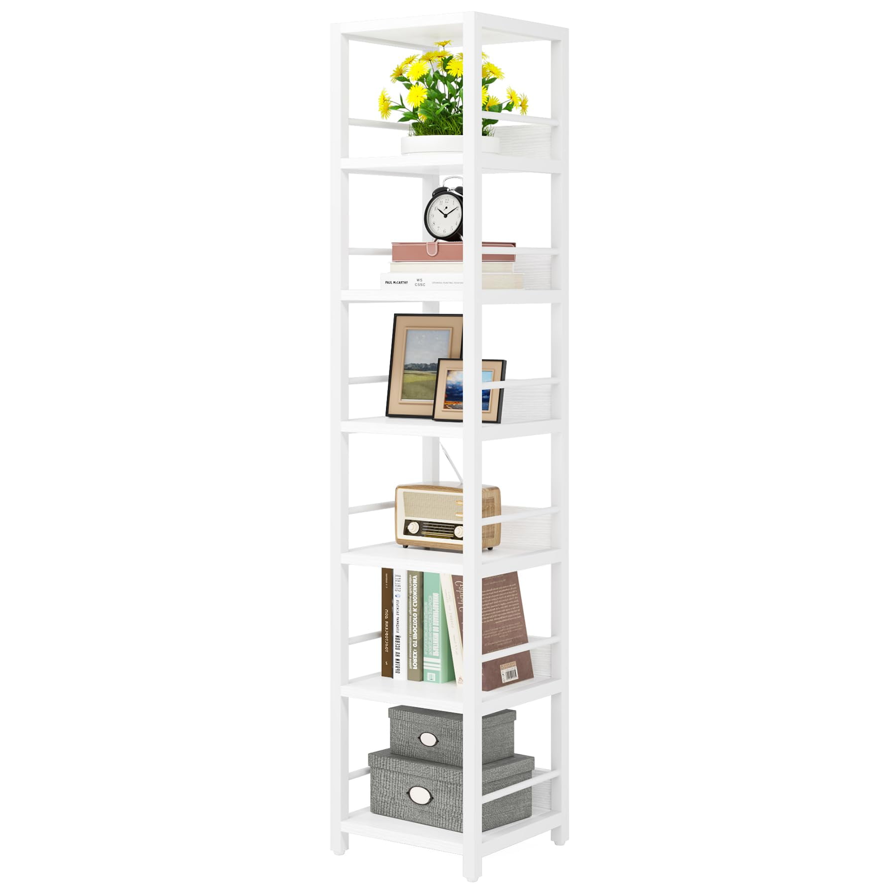 75 Inch Tall Corner Shelf, 6-Tier Narrow Bookshelf for Small Spaces ...